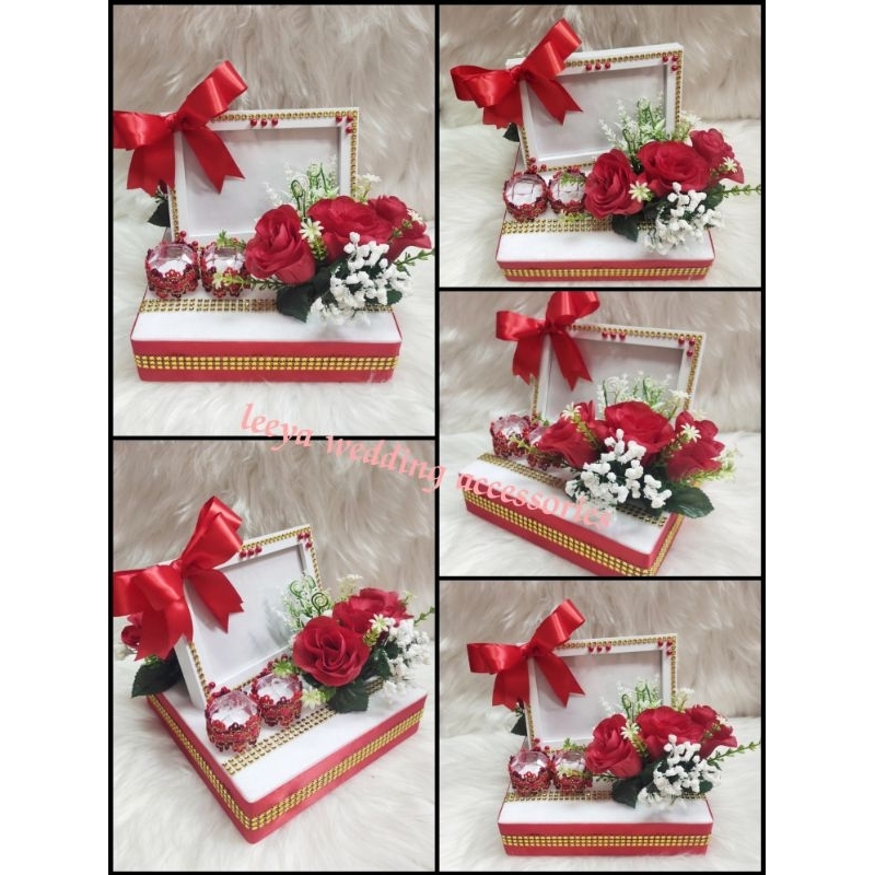 gubahan frame mas kahwin c/w 2 pc bekas cincin(red white) | Shopee Malaysia