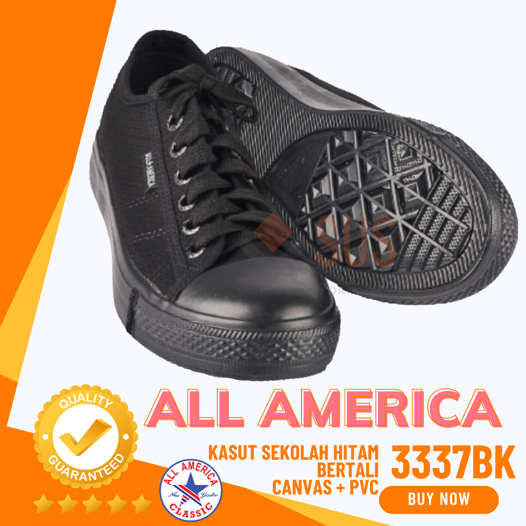 3337BK - BLACK SHOE (KASUT SEKOLAH ALL AMERICA HITAM) | Shopee Malaysia
