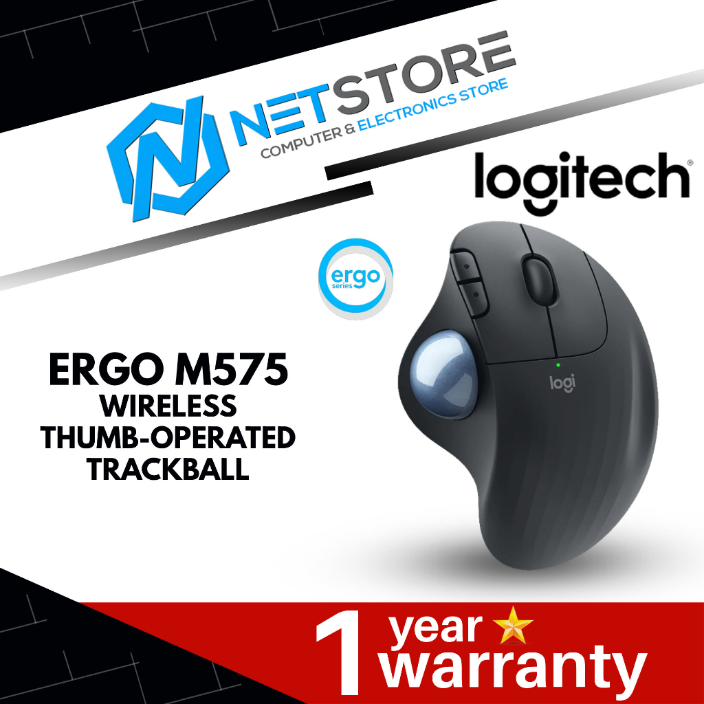 LOGITECH ERGO M575 WIRELESS THUMB-OPERATED TRACKBALL MOUSE 910-005873 ...