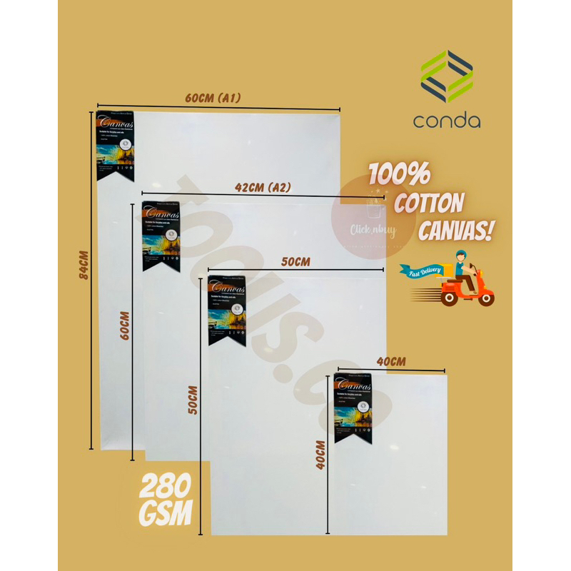 CONDA ARTIST CANVAS PANELS 280gsm 100% Cotton, Acid Free Canvas Board ...