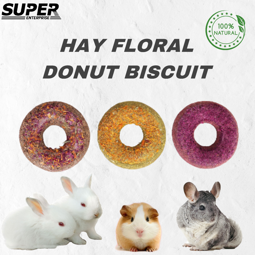 [TERMURAH] 100% NATURAL FLORAL HAY DONUT 1PC Molar Grass Cake Rabbit ...