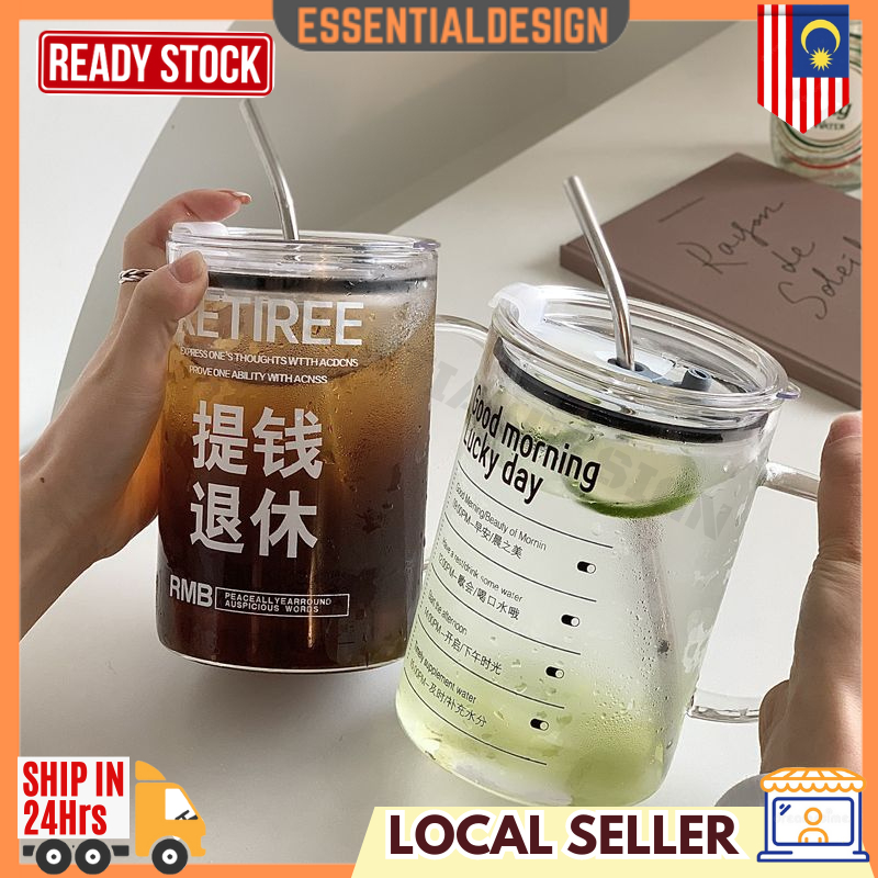 INS 1000ml Glass Cups With Lid And Straw Cute Coffee Mugs Water Milk Juice Cup Drinkware 创意玻璃杯 ...