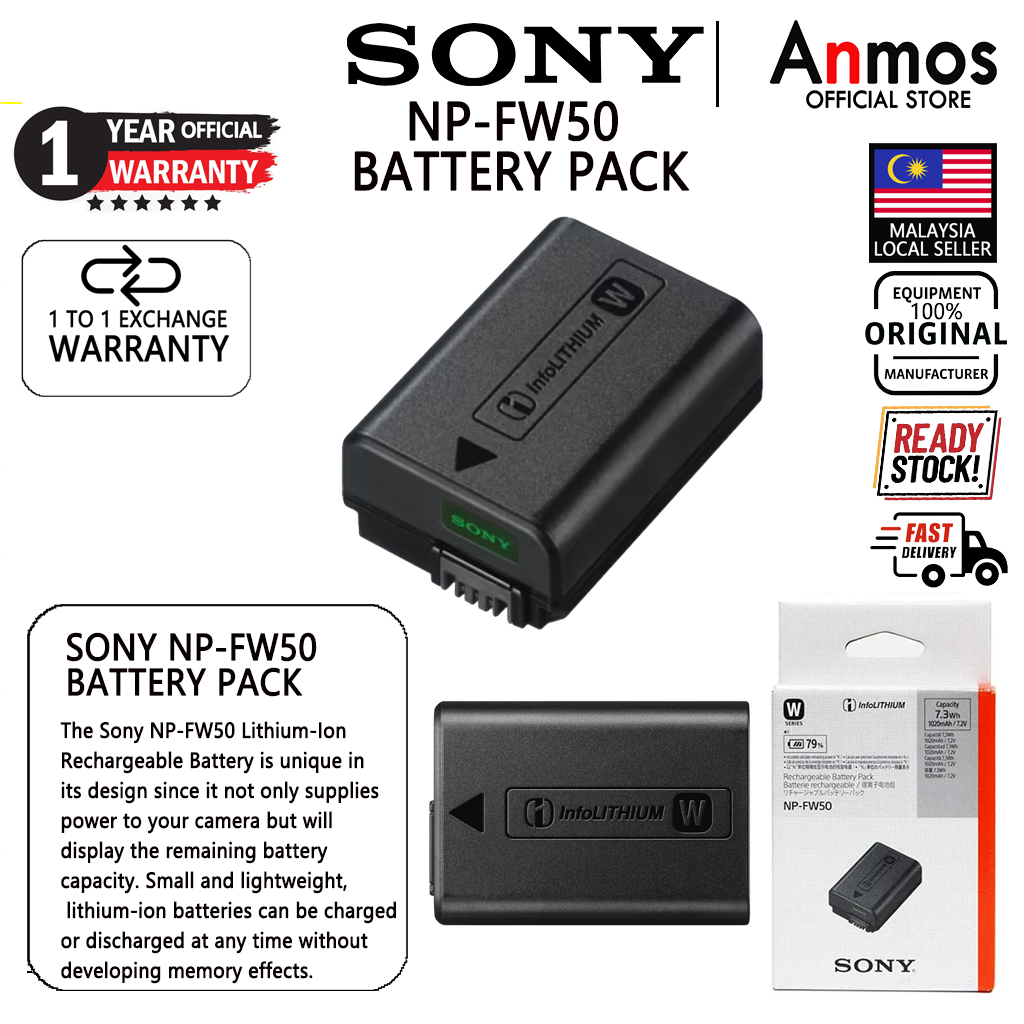 Sony NP-FW50 & FW50 Lithium-Ion Rechargeable Battery (1020mAh) ZV-E10 ...