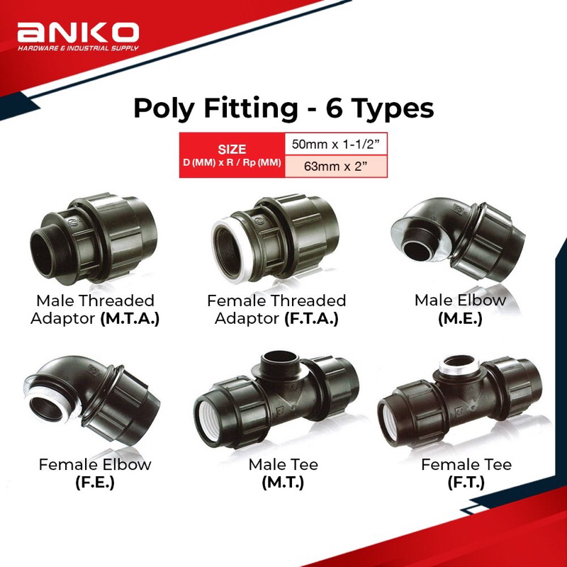 HDPE Poly Fitting Poly PP Pipe Connector MTA/FTA/Male and Female Elbow/Male and Female Tee 50mm ...