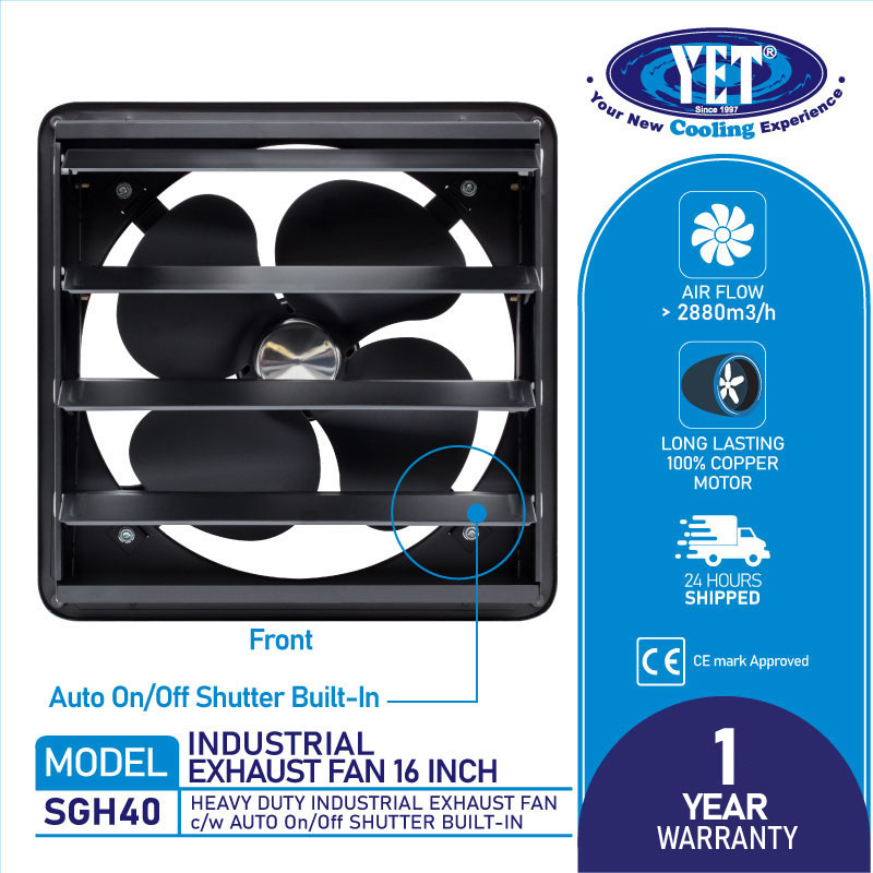 YET SGH40 (16") Heavy Duty Industrial Exhaust Fan with Auto On/Off ...