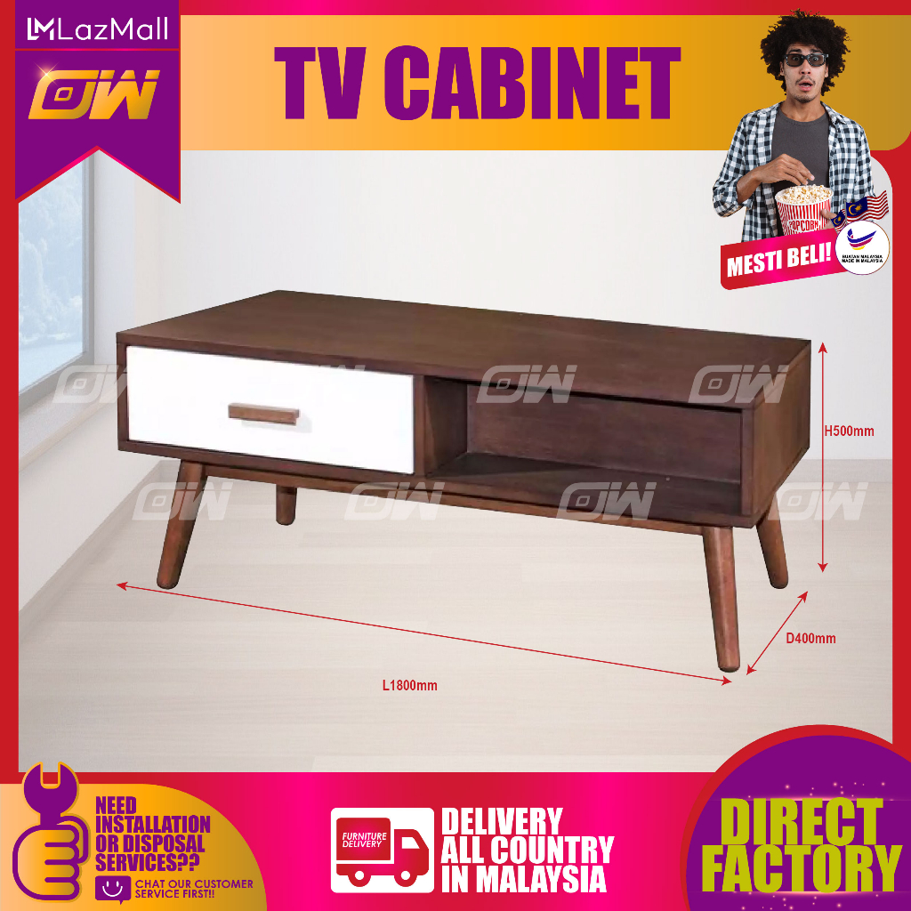 6 FEET SOLID TV CABINET WOOD / HALL CABINET / LOUNGE CABINET / DISPLAY CABINET / LCD CABINET ...