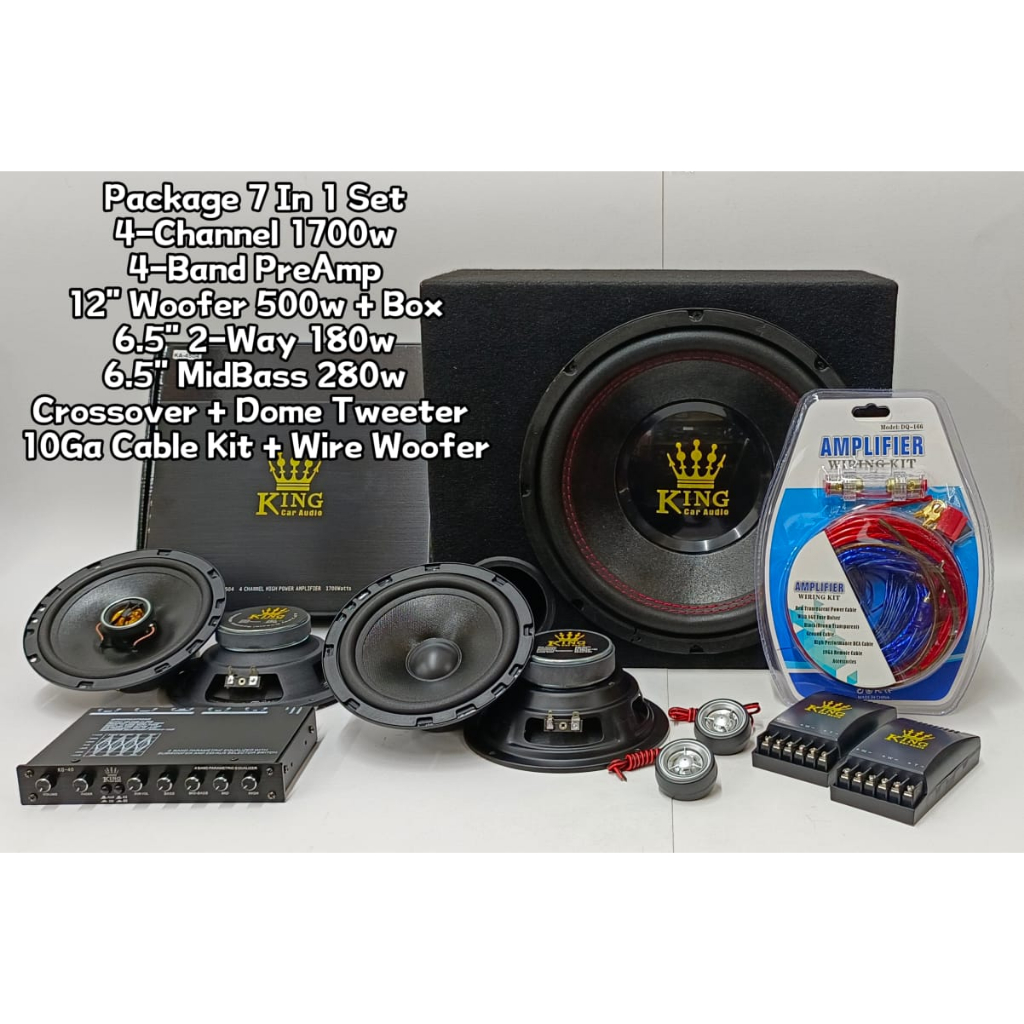 FULL SET PACKAGE KING 4-Channel Amplifier, PreAmp EQ, 12" Woofer With ...