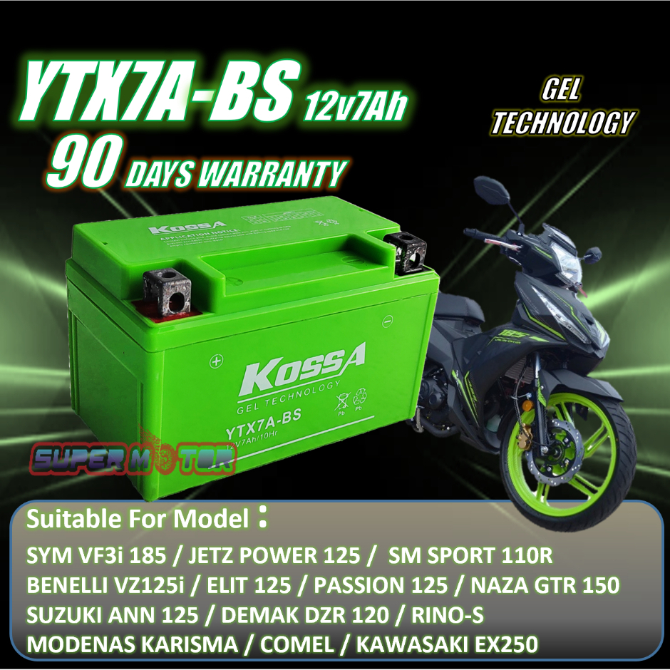 YTX7A / YTX7A-BS GEL SYM VF3i 185 MOTORCYCLE BATTERY KARISMA/COMEL/EVOZ ...