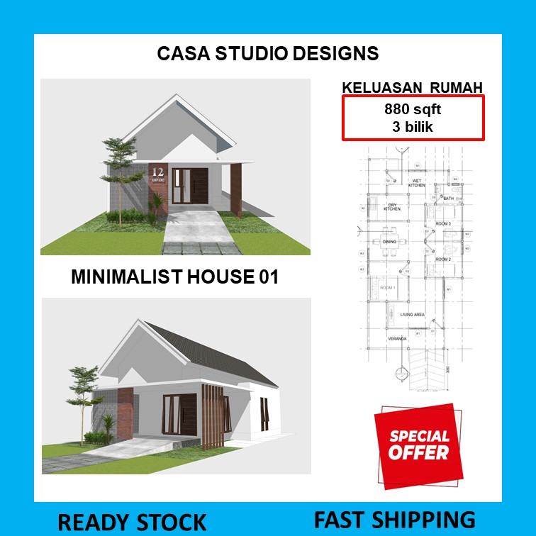 PELAN RUMAH MINIMALIST MH01- RUMAH MODEN - COMPLETE FLOOR PLAN | Shopee ...