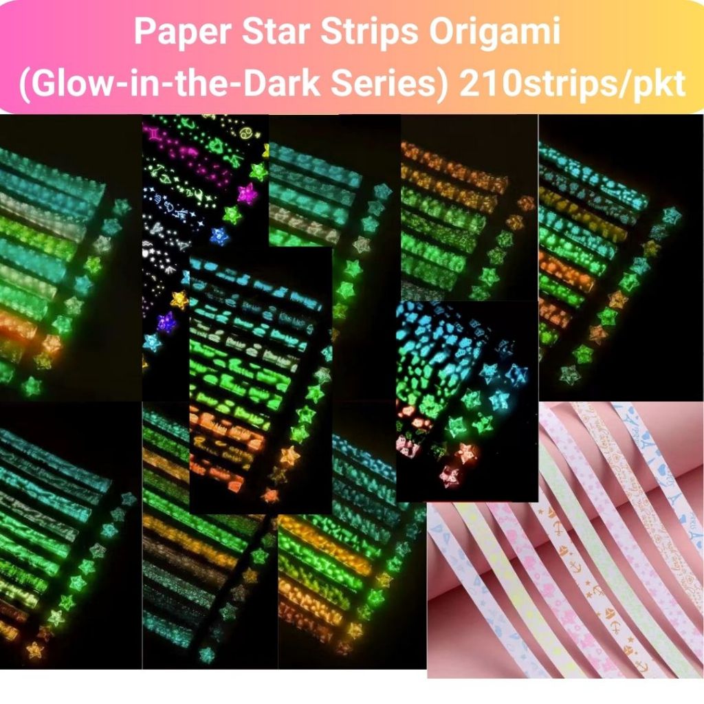 (Glow-in-the-Dark) Star Paper Strips Bright Colours Origami Lucky Paper ...
