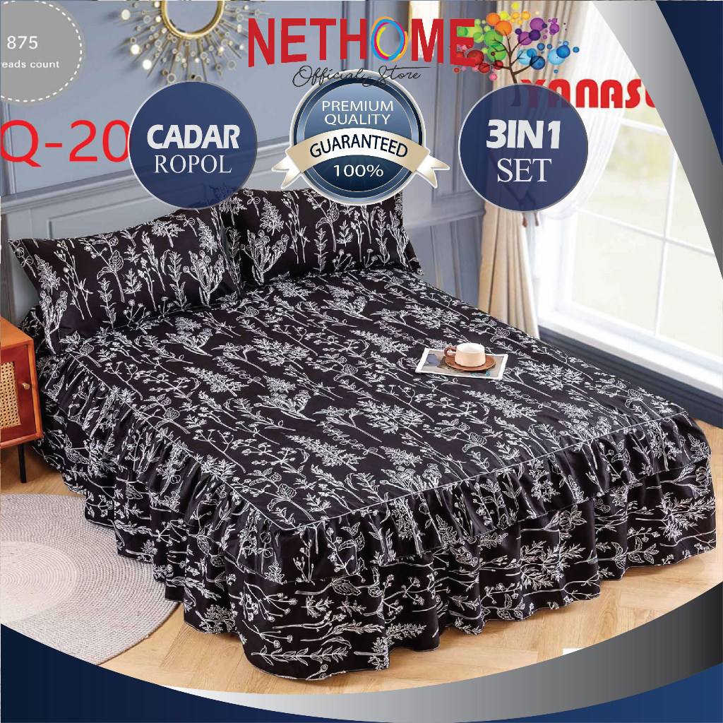 Cadar Ropol 3IN1 Set Bedsheet Modern Classic Queen King Size Beropol ...