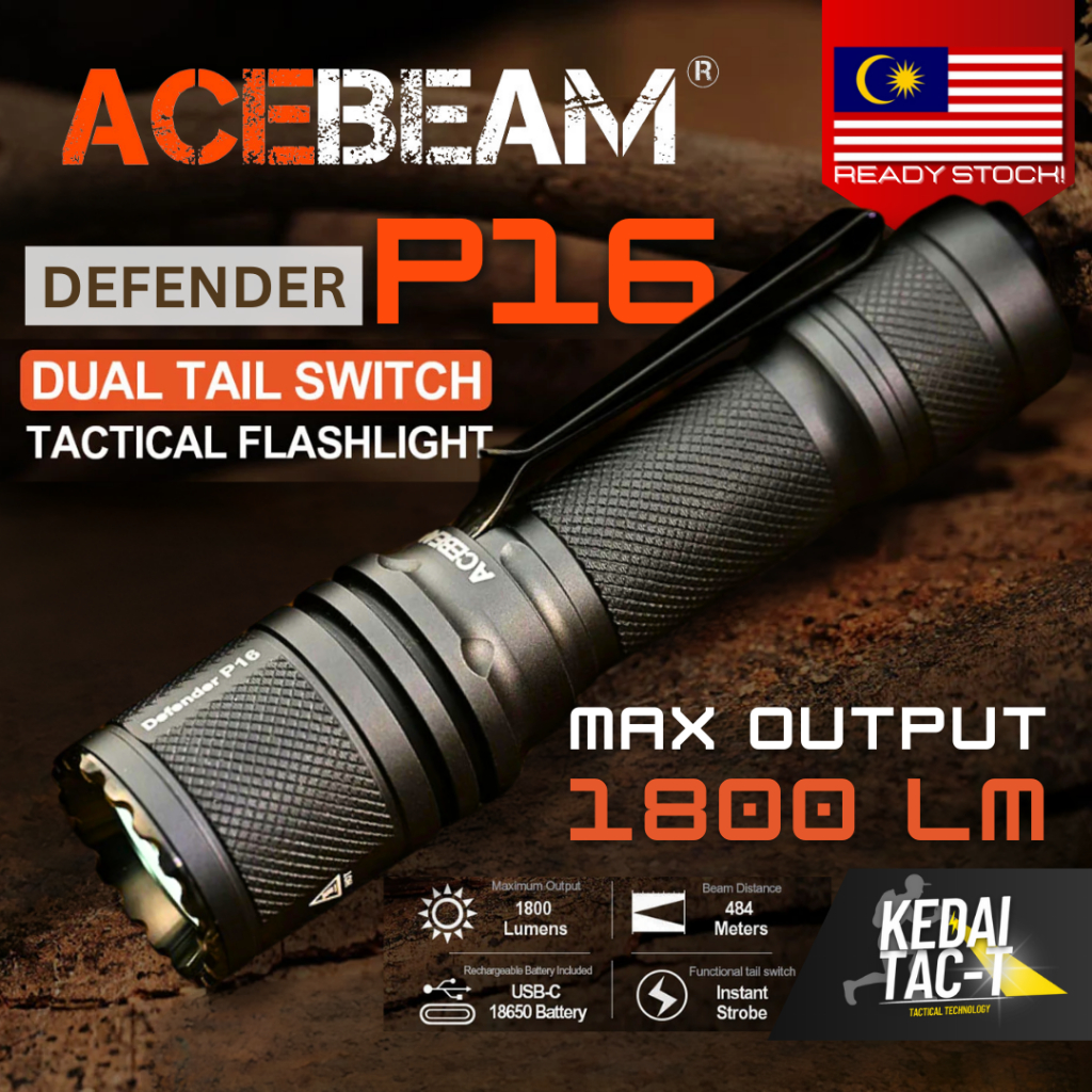 ACEBEAM Defender P16 - 1800 Lumens Flashlight - Luminus SFT40 LED ...