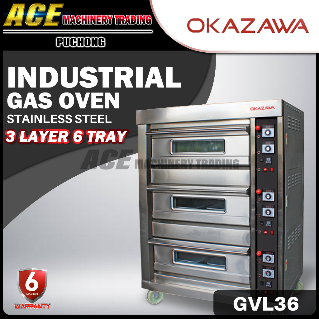 [ OKAZAWA ] Gas Oven 3 Deck 6 Tray Commercial Gas Oven 20-400℃ 6 Pcs ...
