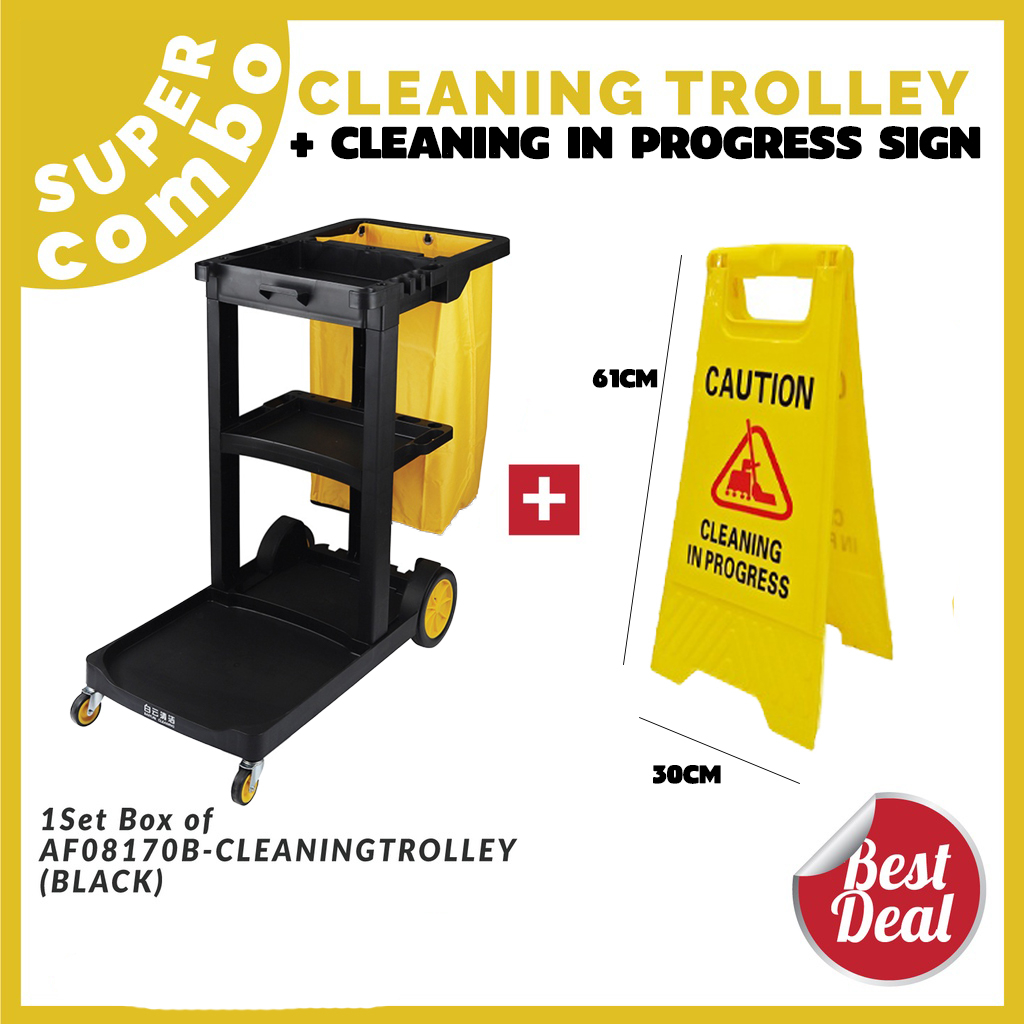 Heavy Duty Cleaning Trolley with Mop Broom Holder Multi Purpose ...