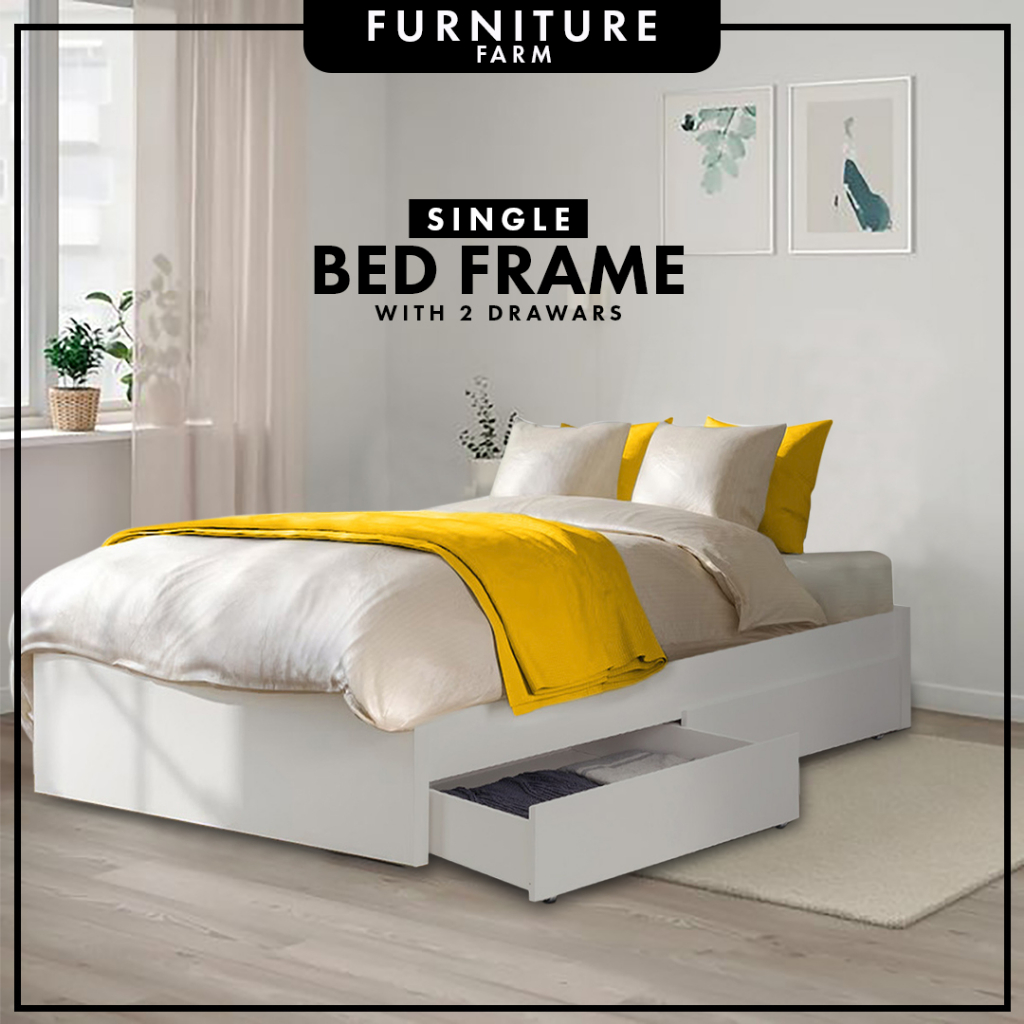 F&F: Single & Queen 2 drawer Bed frame / Queen Bed Frame / katil kayu ...