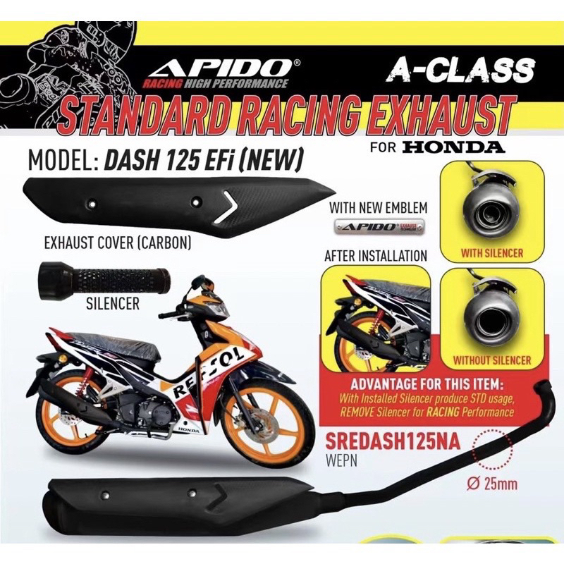 WAVE DASH125 NEW DASH 125 NEW / MODENAS MR2 (100% ORIGINAL APIDO) 25MM ...