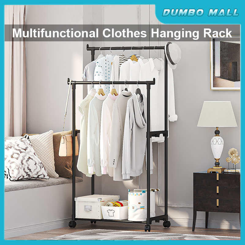 Single/Double-Pole Clothes Hanging Rack Laundry Cloth Drying Rack ...