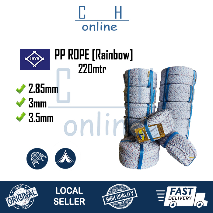 JAYA PP Rope [220mtr] 2.85mm, 3mm, 3.5mm (3STR) PP Rope Rainbow Colour ...