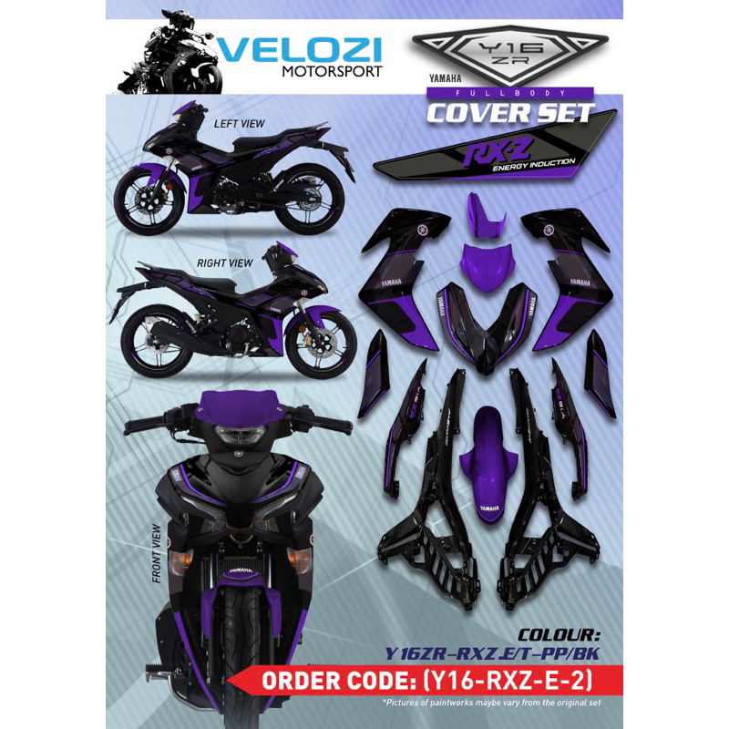 VELOZI YAMAHA Y16 Y16ZR (NOT ABS) ENERGY-(RXZ) PURPLE BLACK BODY COVER ...