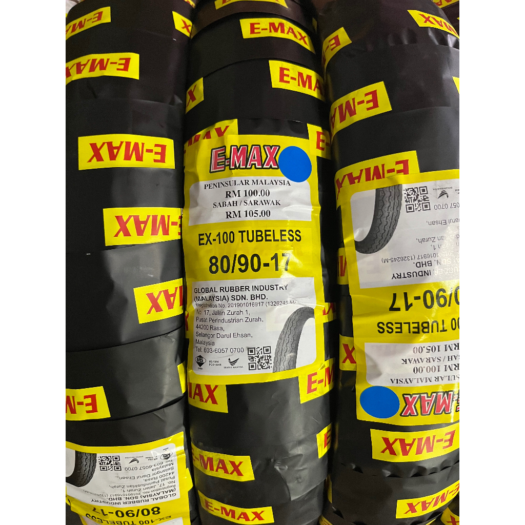 Emax Motorcycle Tubeless Tyre EX100 EMAX Motor Tube Type Tayar 70/90-17 ...
