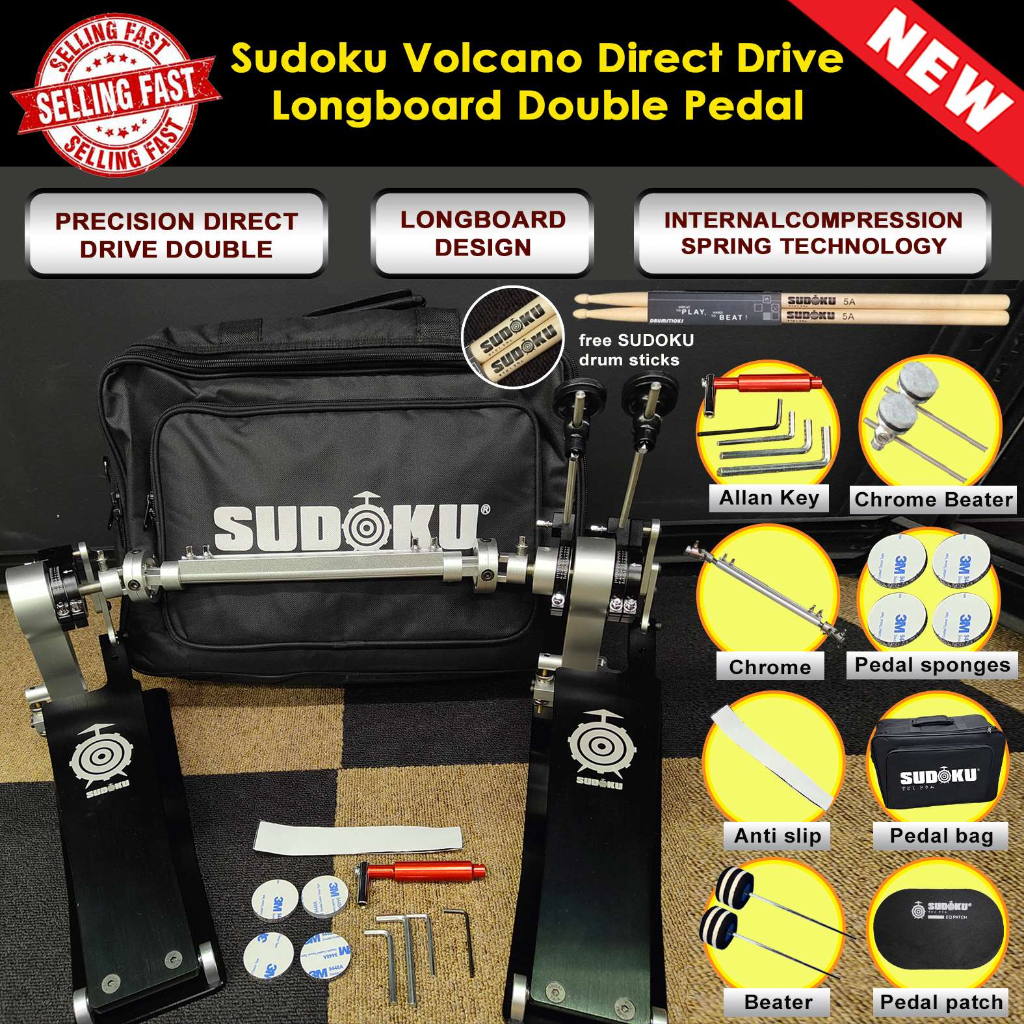 Sudoku Volcano Direct Drive Double Pedal Longboard Acoustic Drum ...