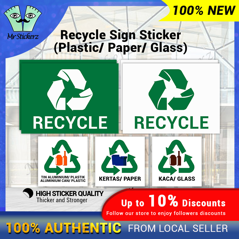 Recycle Sign Trash Sticker Ashbin Reduce Reuse High Sticker Quality ...