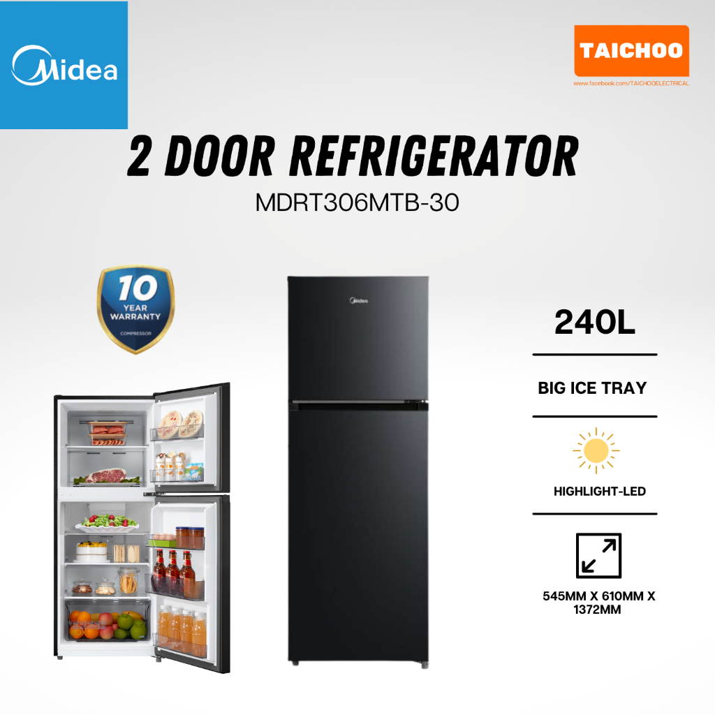 Midea 2 Door Top Freezer Refrigerator 240L MDRT306MTB30 | Shopee Malaysia