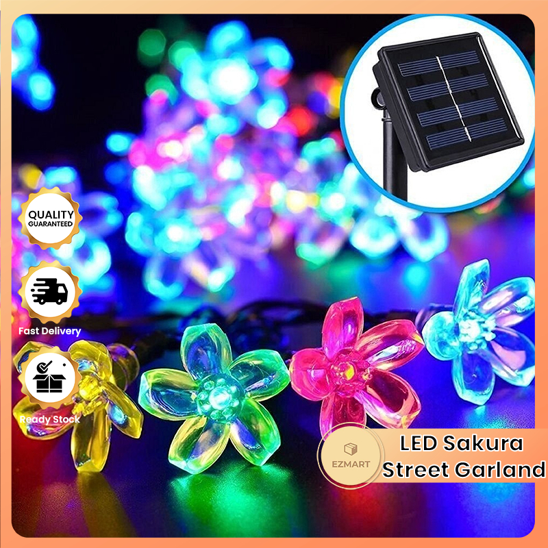 7M 50LED Solar String Lights LED Sakura Street Garland Lawn Lamp ...