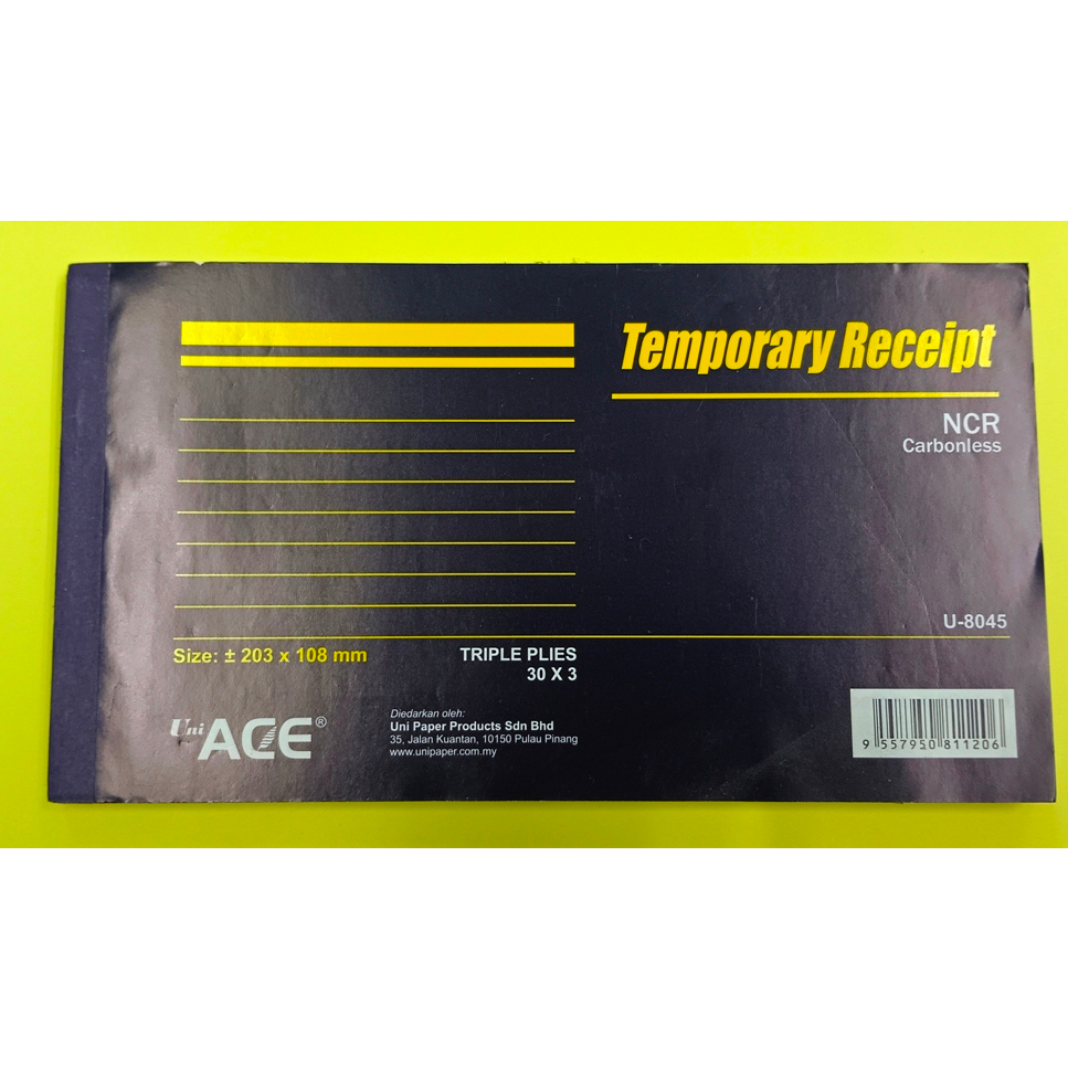 Temporary Receipt Book Triple Plies 30's x 3 NCR Carbonless ( U-8045 ...