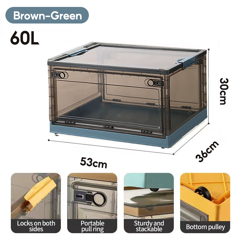90L Transparent Stackable Storage Box With 3 Doors Foldable Storage Box ...