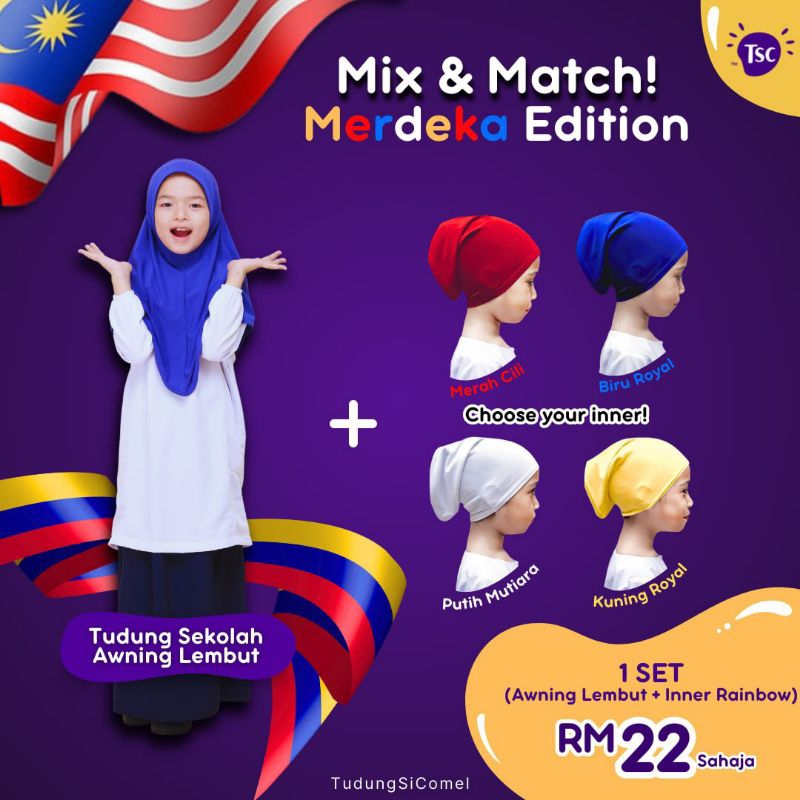 TUDUNGSICOMEL Tudung Awning Lembut Tema Merdeka Warna Jalur Gemilang ...