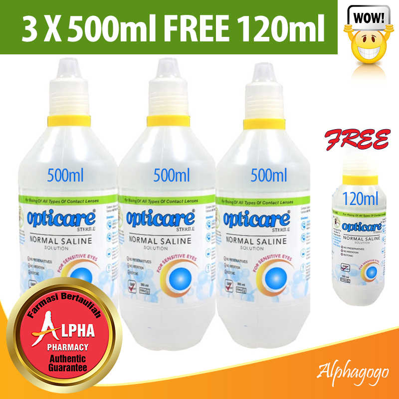 Opticare Normal Saline Solution (500ml / 3X500ml / 3X500ml FREE 120ml ...