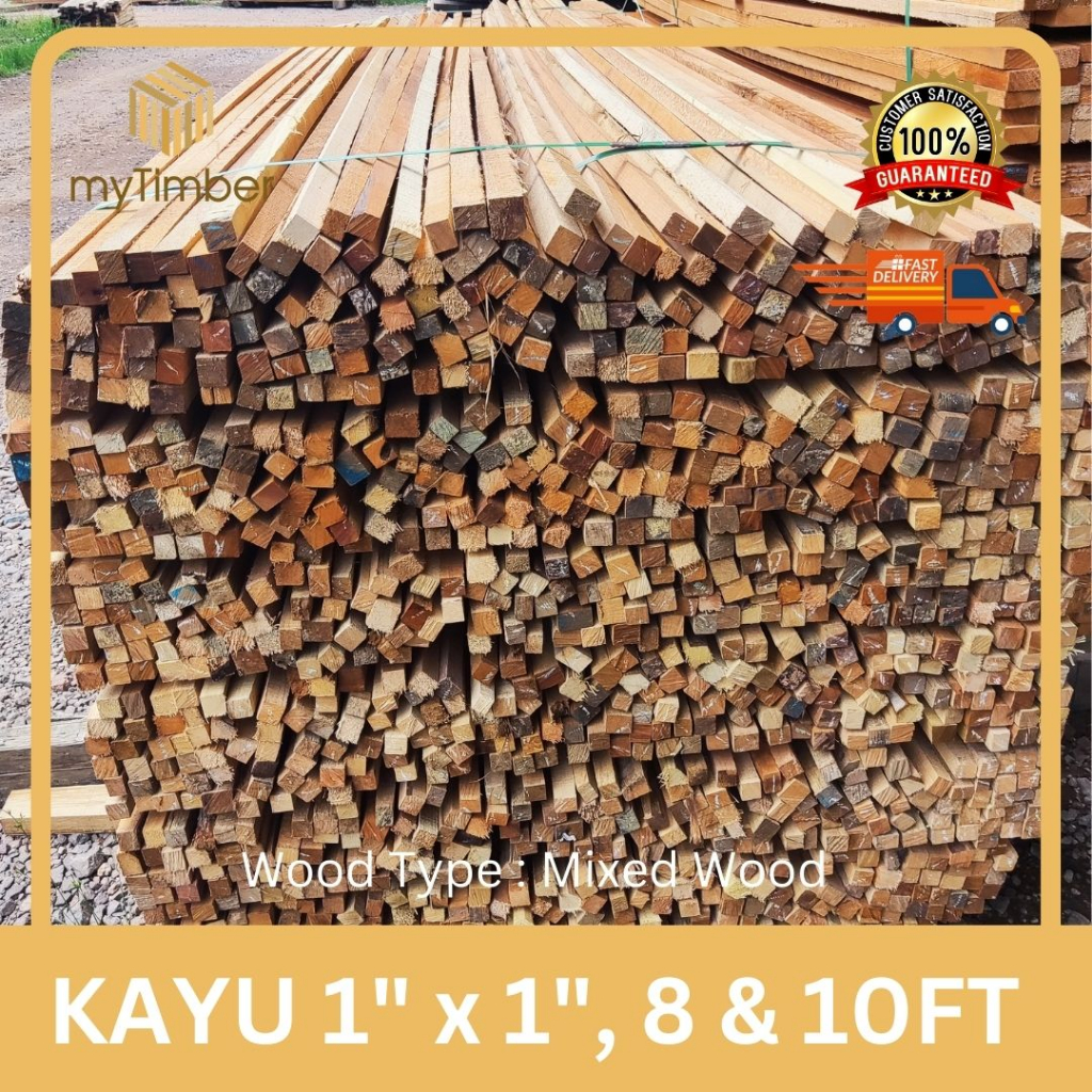 1" x 1" [8 & 10FT] Kayu Keras / Kayu DIY / Solid Wood Timber / Mixed ...