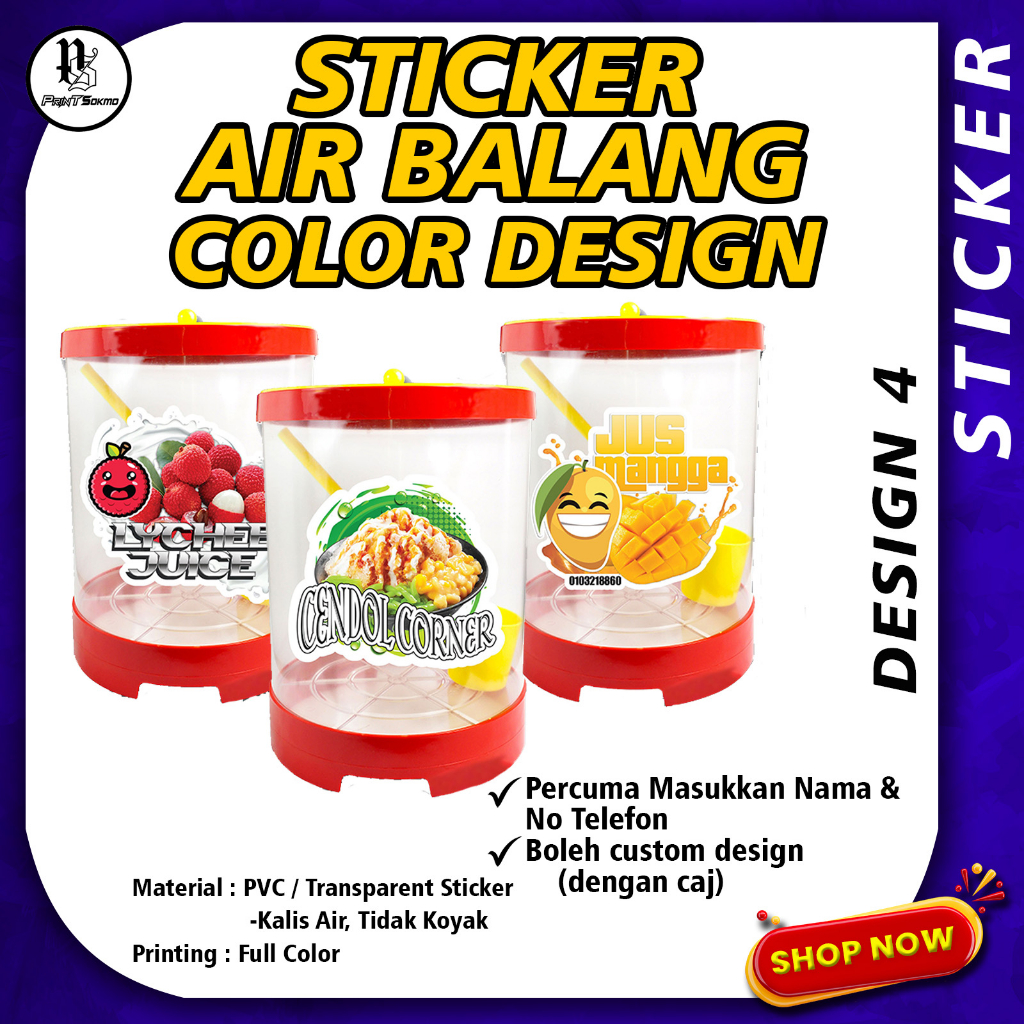 Sticker Air Balang V4 💥 Transparent atau PVC 💥 Kalis Air, Design Cantik ...