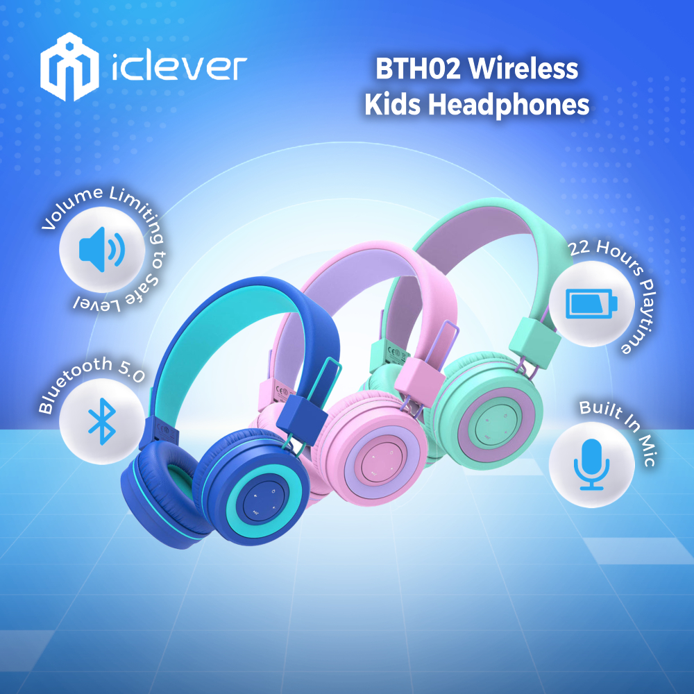 iClever BTH02 Kids Wireless Headphones with Mic, 22H Playtime ...