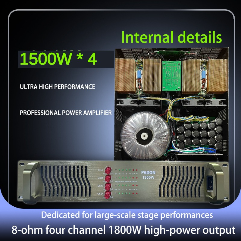 padon New professional amplifier, four channels, dual 18 inch subwoofer, audio amplifier 8 ohms ...