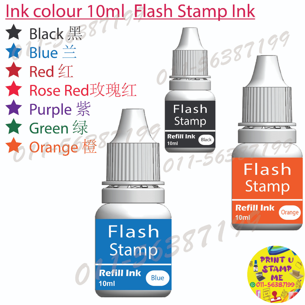 FLASH INK REFILL 10ml RE-PACKED STAMP CHOP RUBBER STAMP 油印 可爱印章 ...