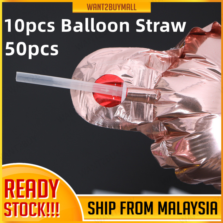 10/50pcs pack 8cm Inflate Balloon Straw Pump For Foiled Foil Balloon Belon 吹气吸管 铝膜气球透明塑料管子 气球配件 ...
