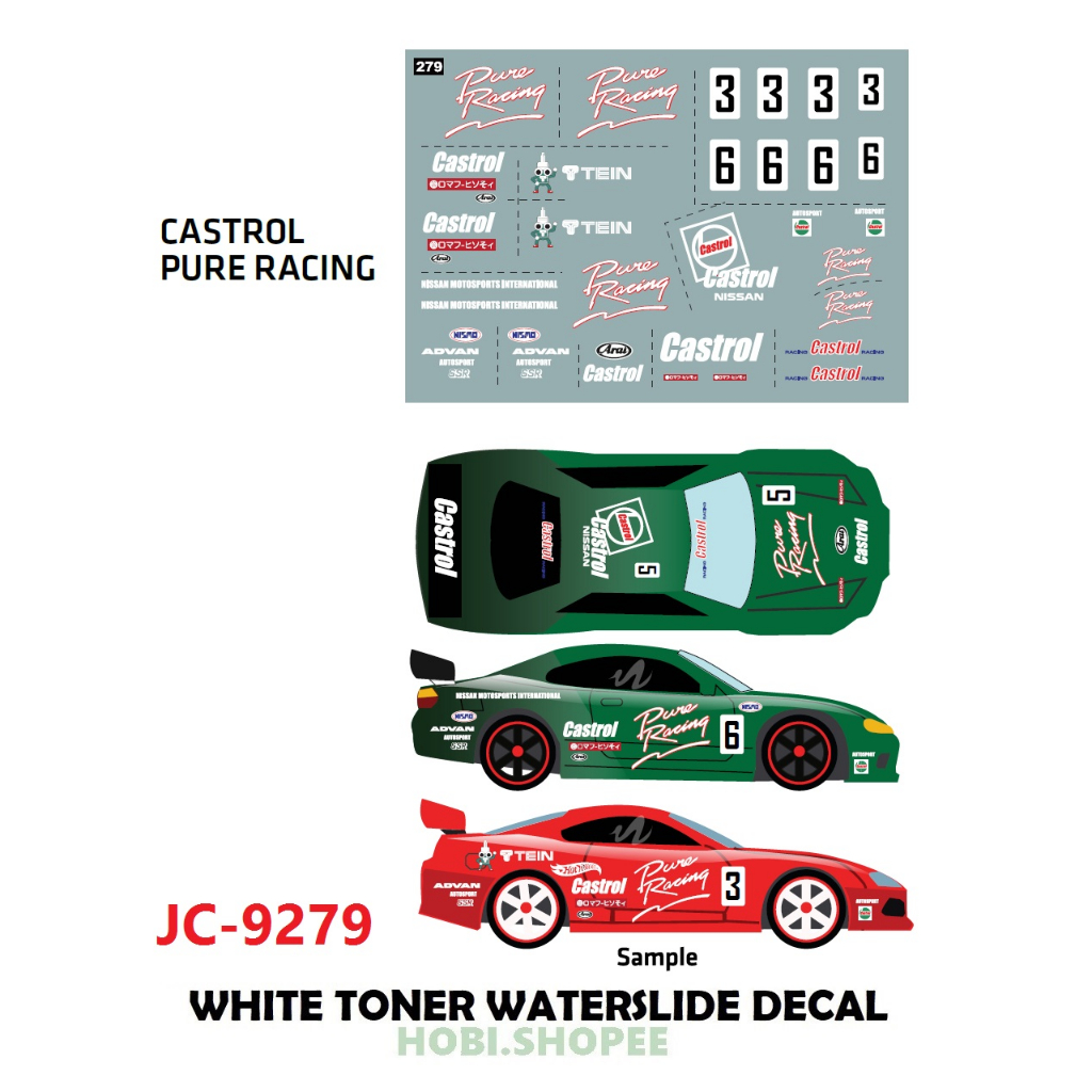 JC279 - CASTROL PURE RACING DECALS Hotwheels 1:64 diecast custom white ...
