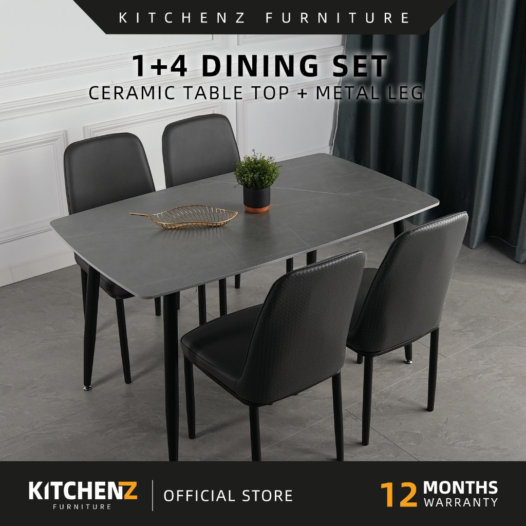 KitchenZ Sabah 1 + 4 Dining Set Porcelain (Ceramic) Table PU Leather ...