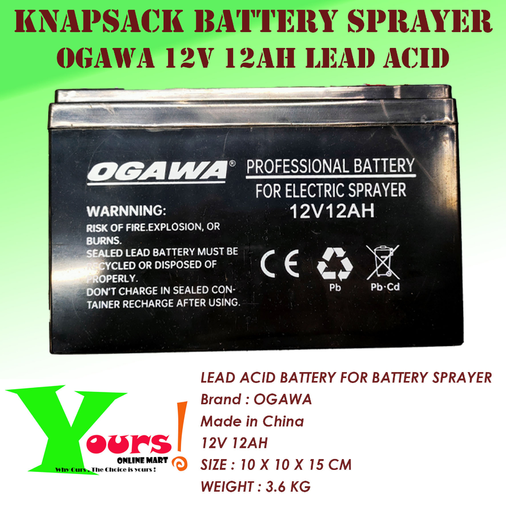12V 12AH LEAD ACID BATTERY FOR KNAPSACK BATTERY SPRAYER \ BATERI 12V ...