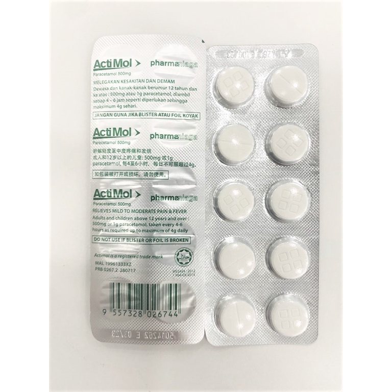 Pharmaniaga Actimol 500mg 10s Paracetamol - Demam/Sakit Kepala/Sakit ...