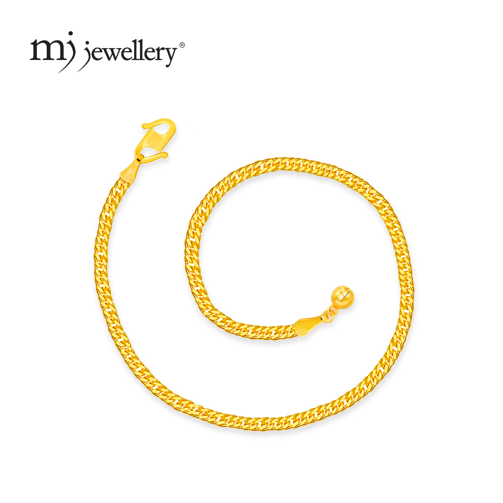 MJ Jewellery 375/9K Gold Hollow Double Curb Chain Anklet K019 | Shopee ...