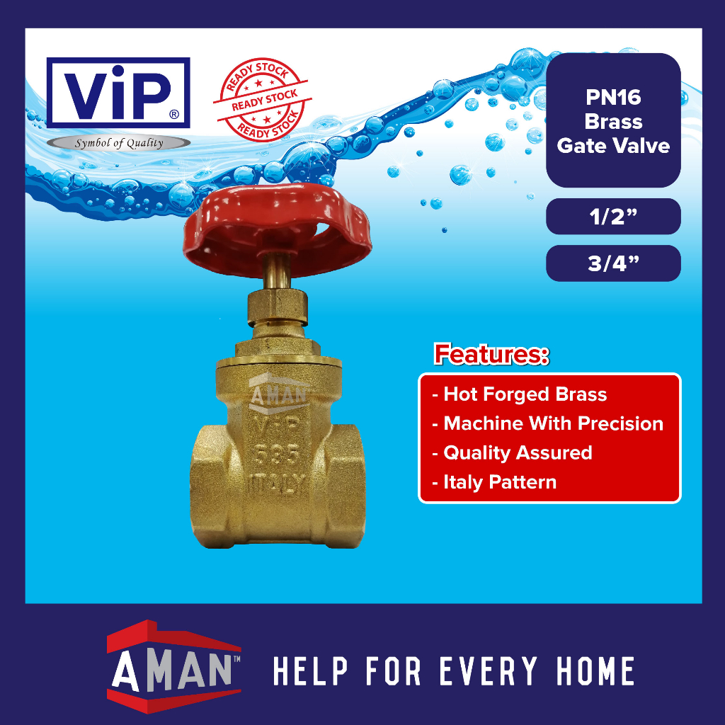 ViP 1/2" 3/4" PN16 Hot Forged Brass Gate Valve Stopcock with Steering ...