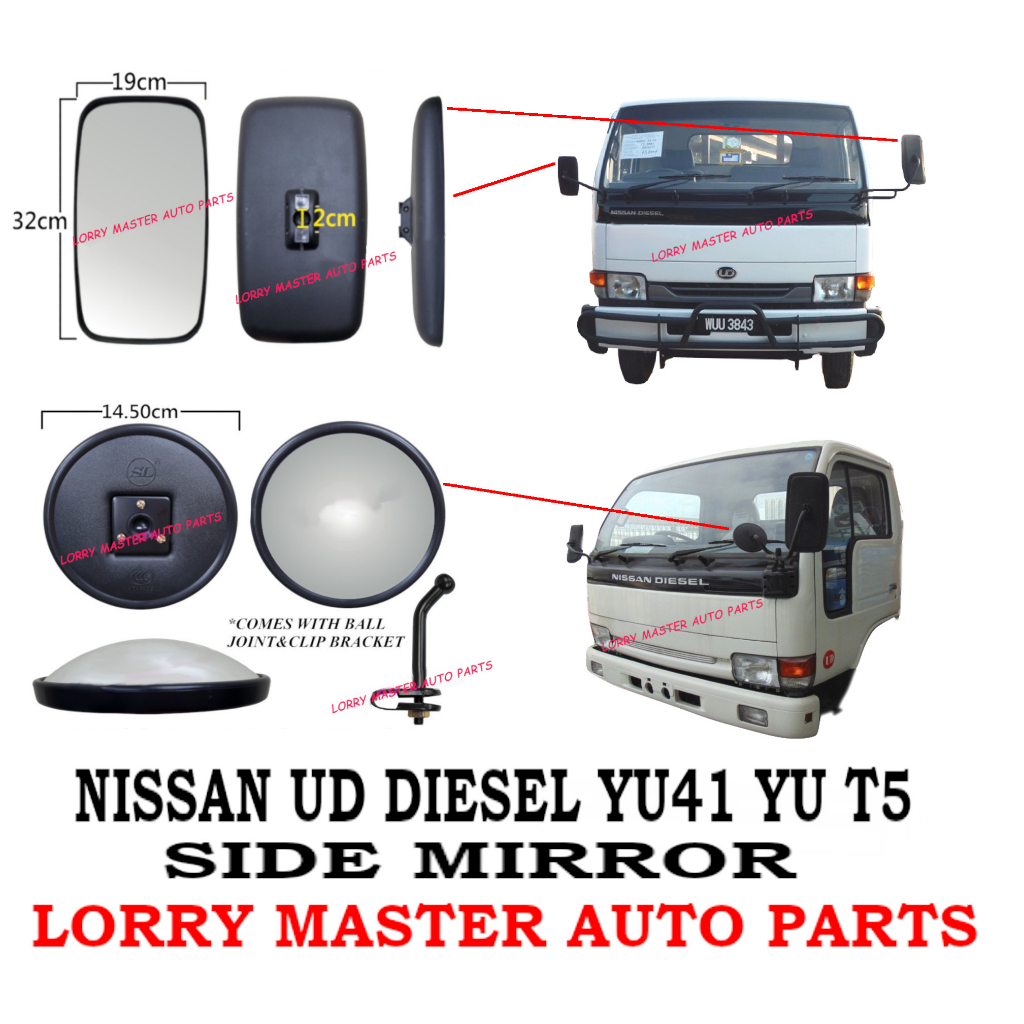 SIDE MIRROR ROUND SQUARE NISSAN UD DIESEL YU41 YU T5 LORRY TRUCK ...