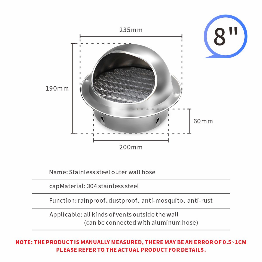BSBOSS Stainless Steel Hood Ducting Cap for Ducting Hose (4"/100mm/6 ...
