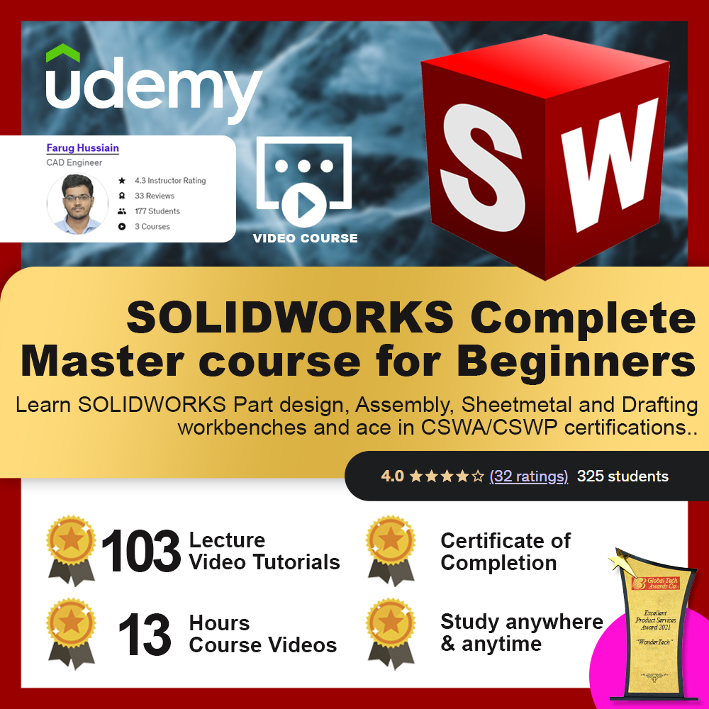 [Video Course] SOLIDWORKS : A Complete Master course for Beginners ( 103 Lectures, 13 hours+ ...