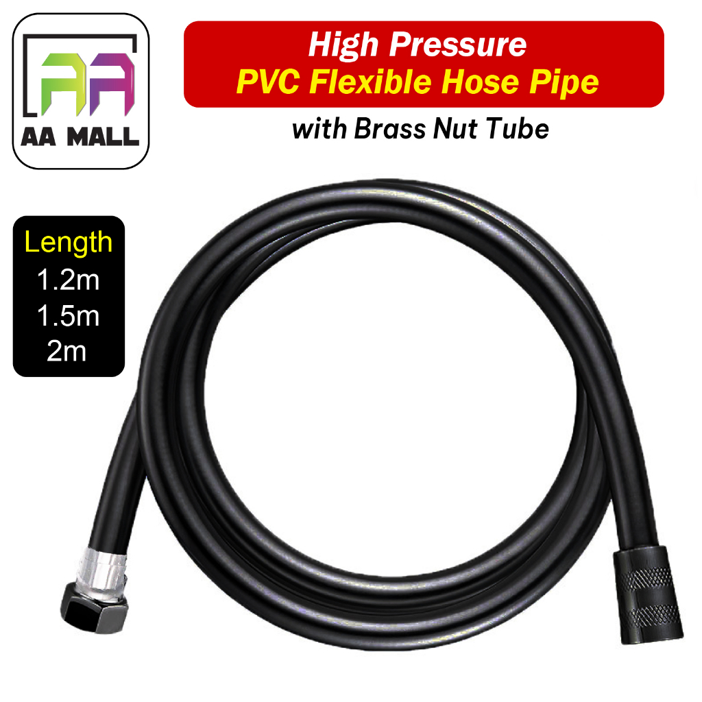 AA MALL (1.2m / 1.5m / 2m) BLACK PVC FLEXIBLE HOSE WITH BRASS NUT TUBE ...