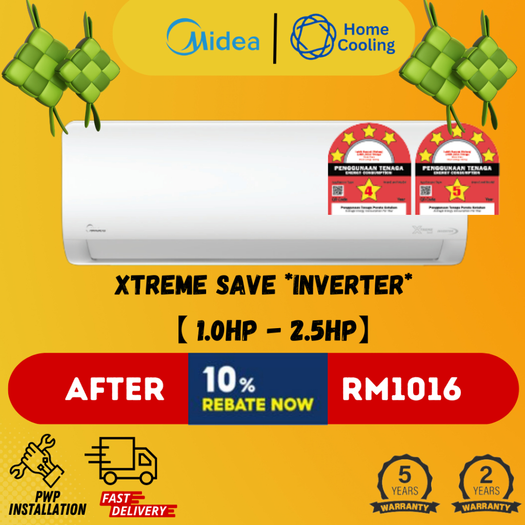 MIDEA INVERTER WALL TYPE 1.0HP - 2.5HP AIR CONDITIONER/AIRCOND R32 XTREME SAVE SERIES (KLANG ...