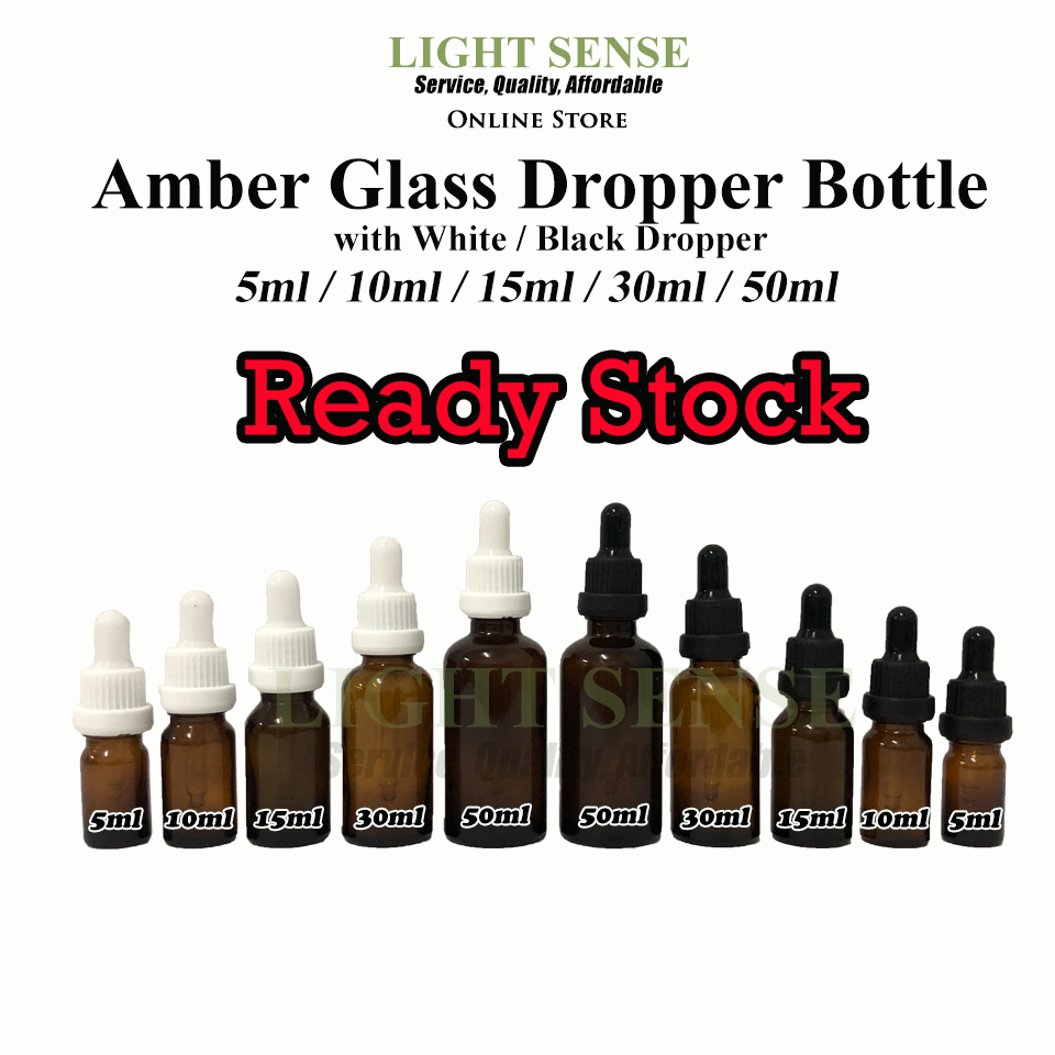5ml 10ml 15ml 30ml 50ml Amber Glass Dropper Bottle with White or Black ...